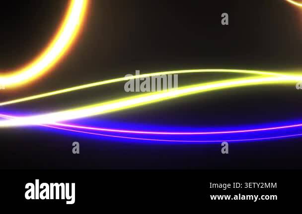 Vibrant neon light trails in shades of blue, purple, yellow, and orange ...