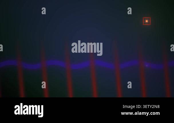 a series of red poles with a blue neon light running through them at ...