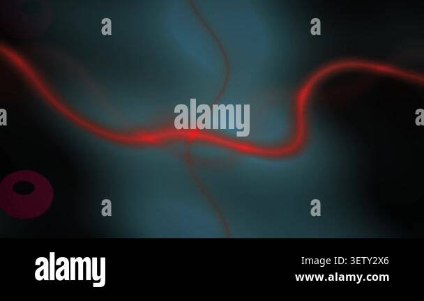 Microscopic view of a neuron cell with glowing red neural connections ...