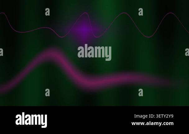 A purple light wave on a dark green background with white lines ...