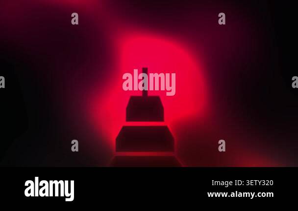 A red and blue light on a dark background with a white bar at the ...