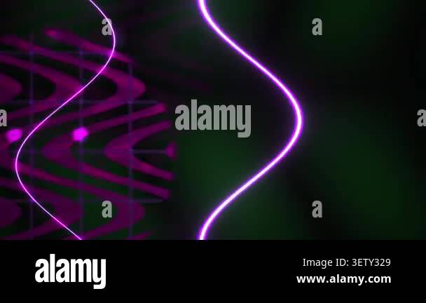Vibrant purple neon light trails glowing on a dark background with ...