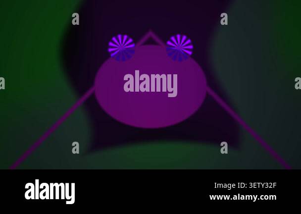 A purple object with blue lights on top against a green background ...