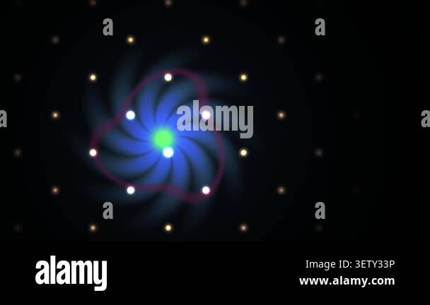 A bright blue and green starburst with white dots on a black background ...