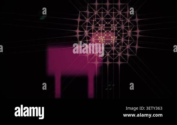 A pink table with a glowing neon light on top, set against a dark ...
