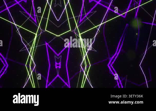 Abstract composition of intersecting neon lines in purple and green ...