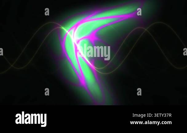 Neon light design with wave patterns in green, purple, and white on a ...