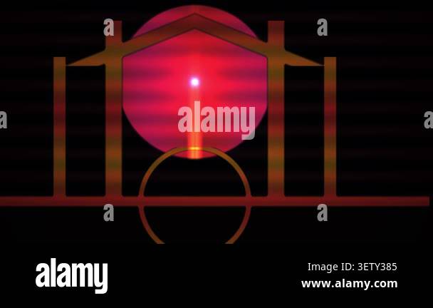 A digital artwork featuring a red circle with a light source behind a ...