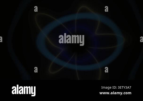 An abstract representation of an atom or molecule on a black background ...