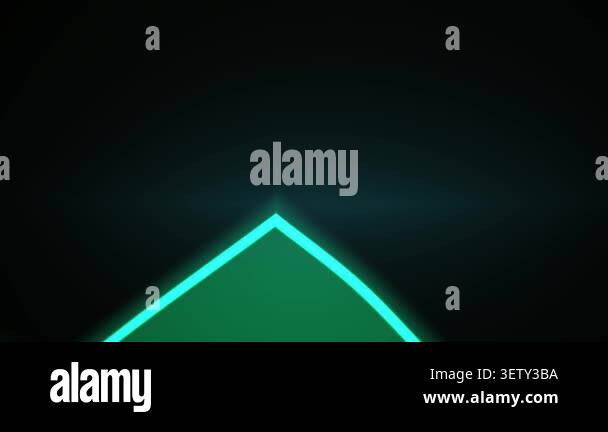 A bright green triangle with a glowing blue outline on a dark ...