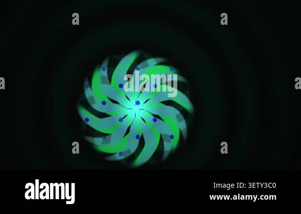 A mesmerizing glowing green spiral design with blue accents set against ...