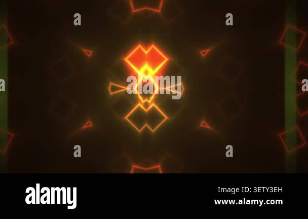 Vibrant neon geometric shapes on a dark background, forming symmetrical ...