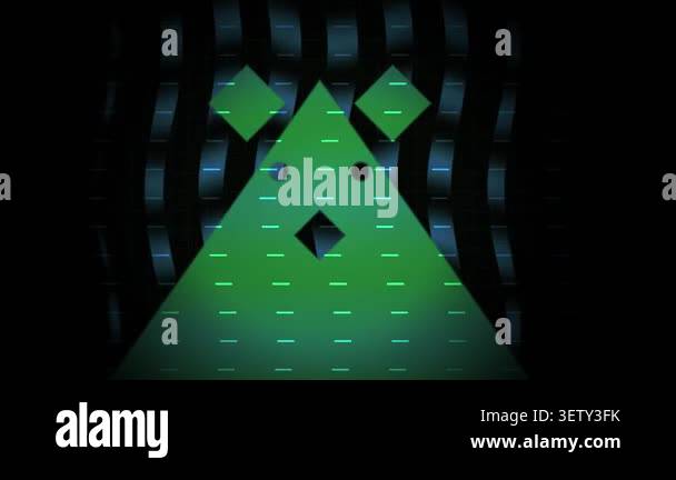 A glowing green triangle with diamond shapes on a dark background ...