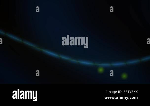 Glowing neon lights in a dark space with a blue curved line and ...