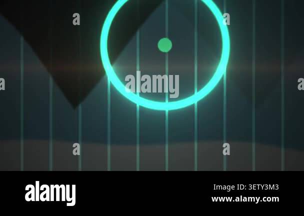 Glowing neon green circle with lines on dark background technology ...