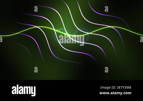 Glowing neon lines intersecting on dark background with green and blue ...