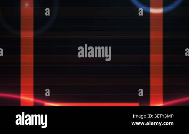 A dark background with glowing neon lights, red and blue curves ...