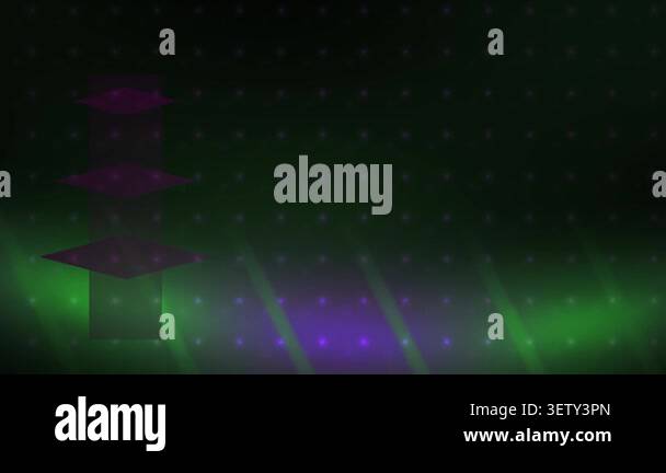 A dark room with glowing neon lights on the floor and a purple object ...