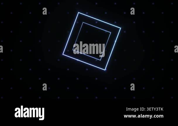 Glowing neon squares on black background with white space, technology ...