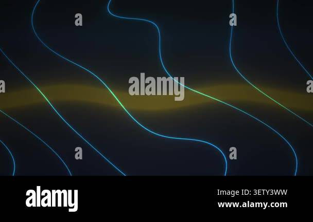 Glowing neon lines on a dark background with a horizontal yellow light ...