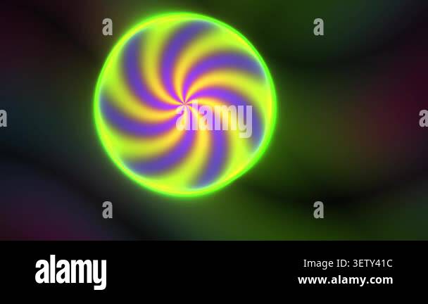 A vibrant, glowing candy with purple and yellow spiral stripes on a ...
