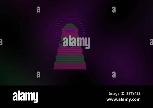 A glowing purple lock on a dark background with a green light shining ...