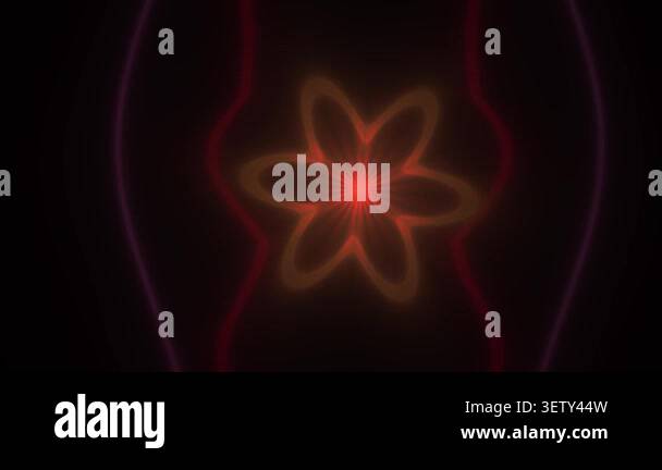 A glowing red flower-like shape with multiple petals on a black ...