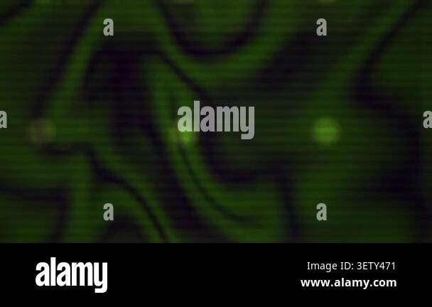 Dark green abstract background with glowing green dots and wavy black ...
