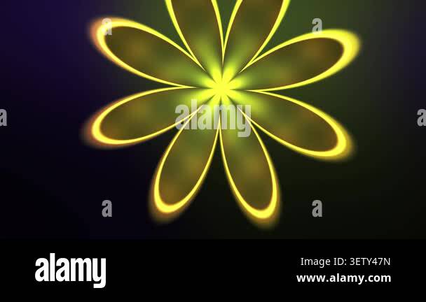 A glowing yellow flower with eight petals on a black background Stock ...