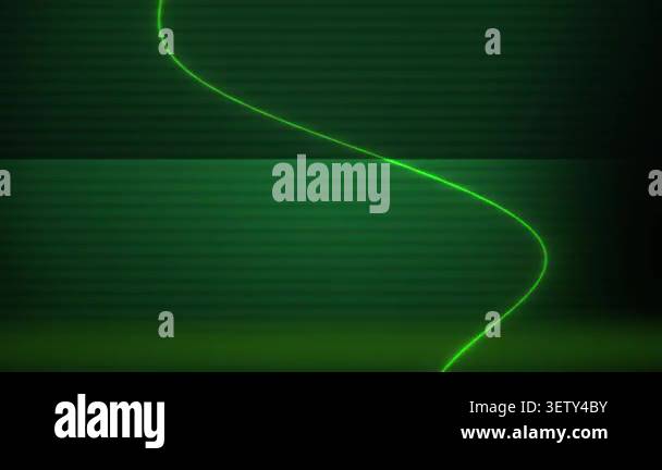 A bright green neon light trail curving across a dark background with ...
