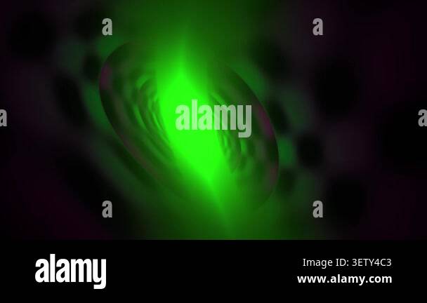 A bright green light beam shines in a dark background with a swirling ...