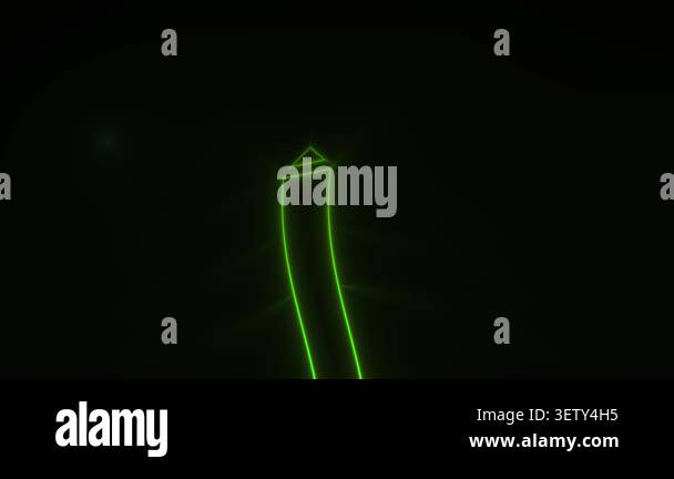 A green neon light outline on a black background, forming a unique ...