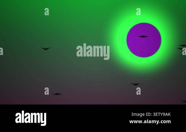 Glowing purple circle surrounded by green light against a dark ...
