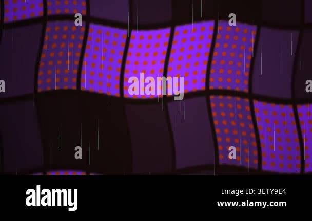 A mesmerizing grid pattern glows with purple light on a dark background ...