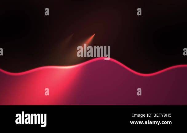 Glowing red wavy line on dark background with light beam shining ...