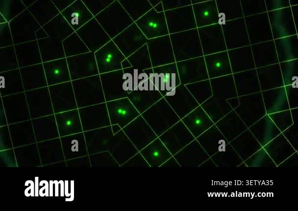 A series of images featuring a green grid pattern with glowing dots on ...