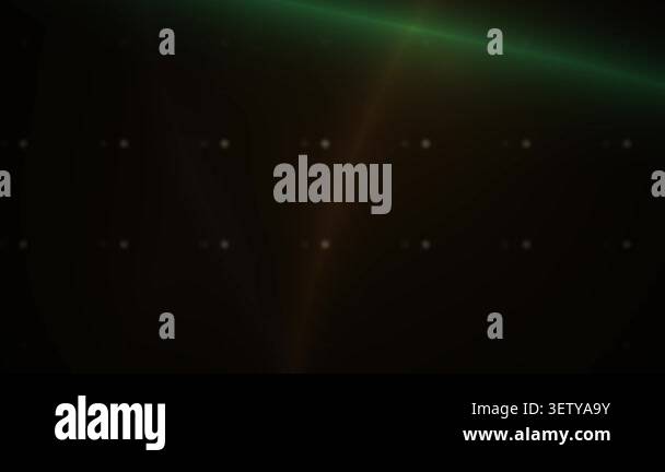 A green light streak diagonally crosses a dark space filled with small ...