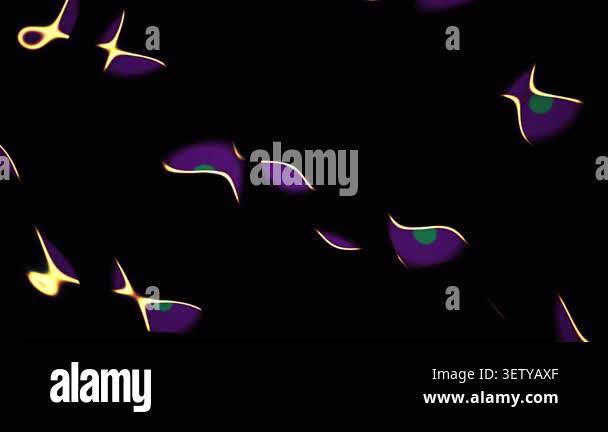 Microscopic image of purple cells with green centers and yellow ...