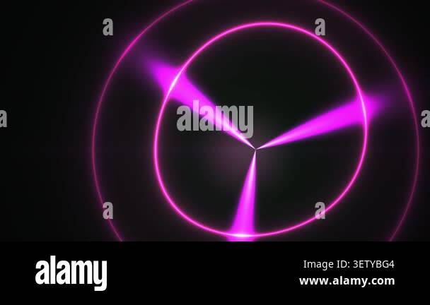 Neon circle with pink and green light beams on black background Stock ...