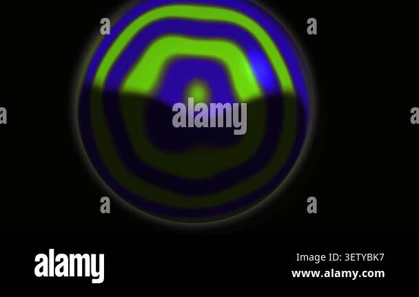 A series of neon green and blue concentric rings on a black background ...