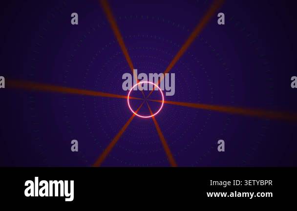 neon pink circle with red lines radiating from it on a dark blue ...