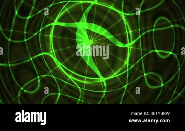 neon green abstract circular light design on dark background Stock ...