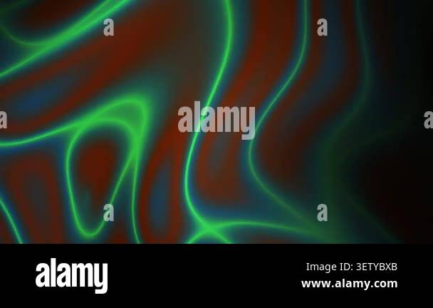 Abstract neon green lines on dark background with blue and red hues ...