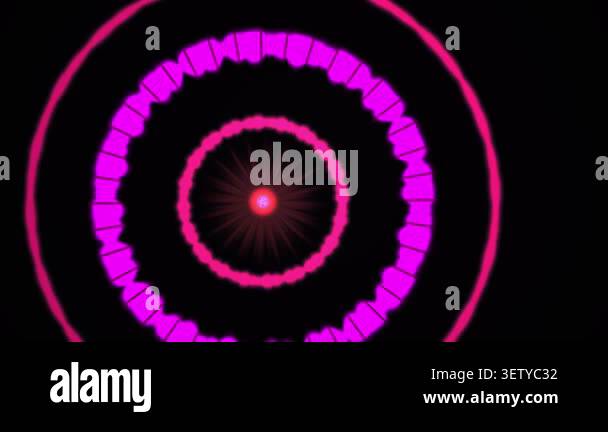 neon pink and purple concentric circles on a black background with a ...