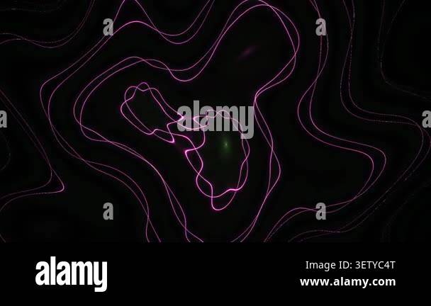 Neon pink and green lines on a black background forming a topographic ...