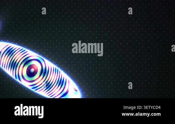 Glowing shapes with concentric circles and stripes on dark background ...