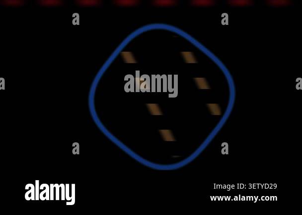 Blurry blue shapes on black background with colorful dots moving around ...
