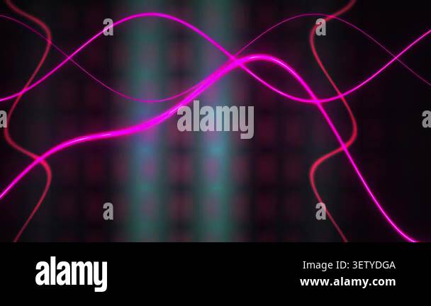 Abstract background with neon pink wavy lines and blue green vertical ...