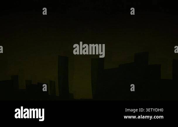 City skyline at night with a neon green lightning bolt Stock Video ...