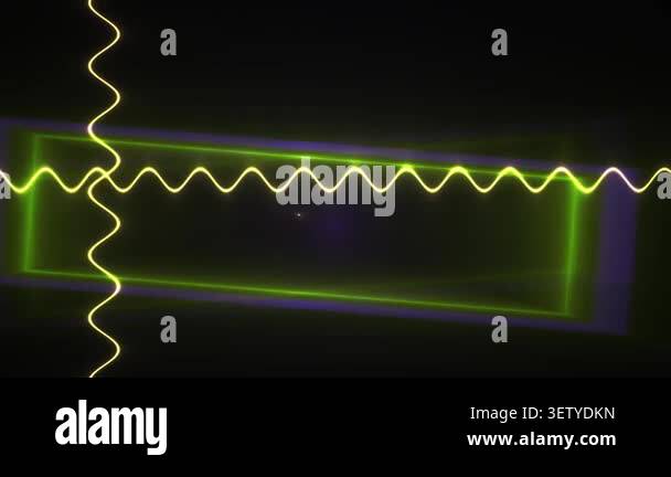 Neon light wave patterns on dark background with glowing lines and ...
